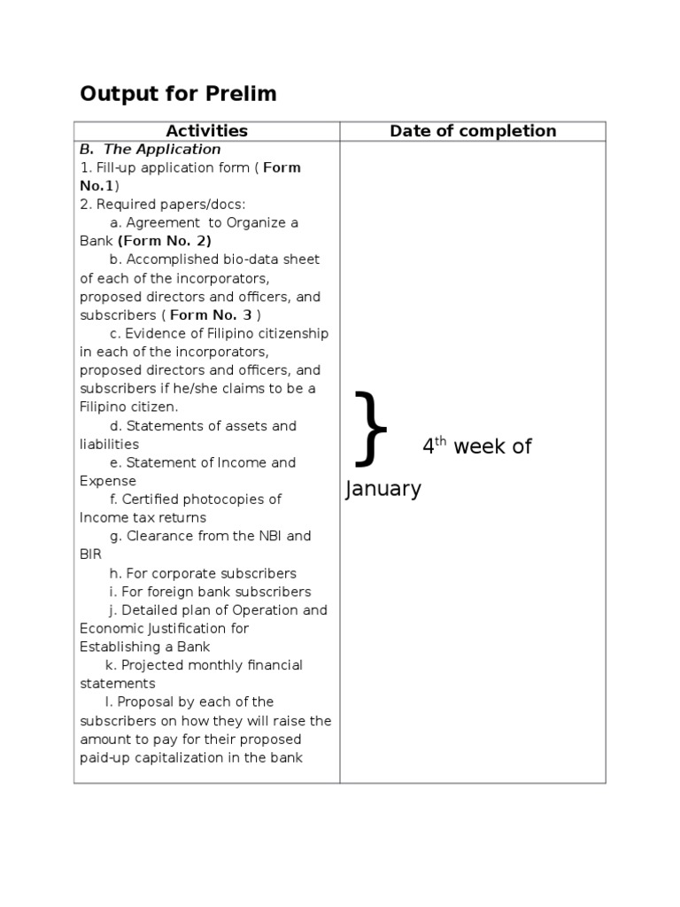 Output For Prelim: Activities Date of Completion | PDF | Finance ...