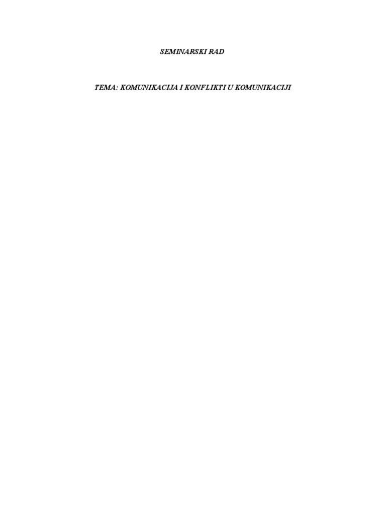 Seminarski Rad - Komunikacija I Konflikti U Komunikaciji | PDF