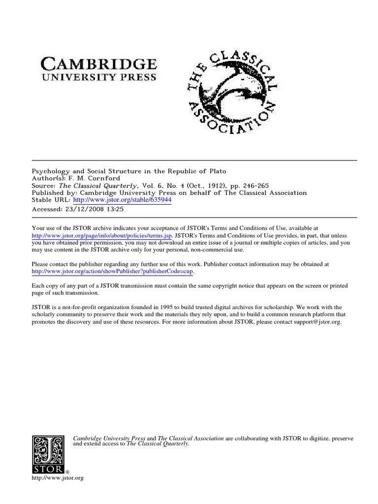 F. M. Cornford Psychology and Social Structure in The Republic PDF ...