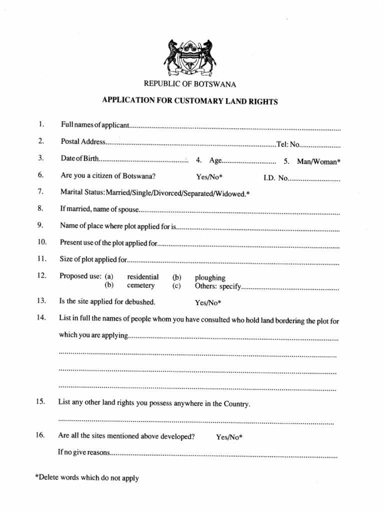 Application For Customary Land Rights PDF | PDF