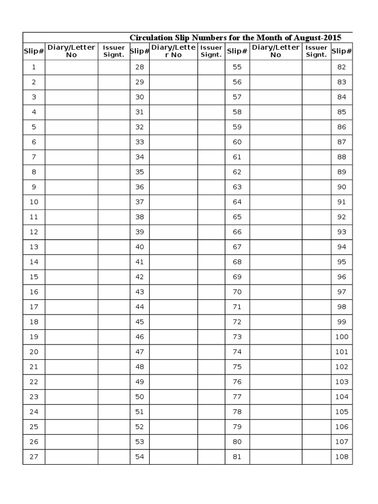 Circulation Slip Numbers | PDF