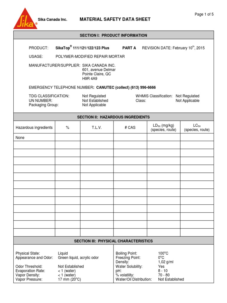 SikaTop 111 Plus (A B) E | Download Free PDF | Flammability | Toxicity