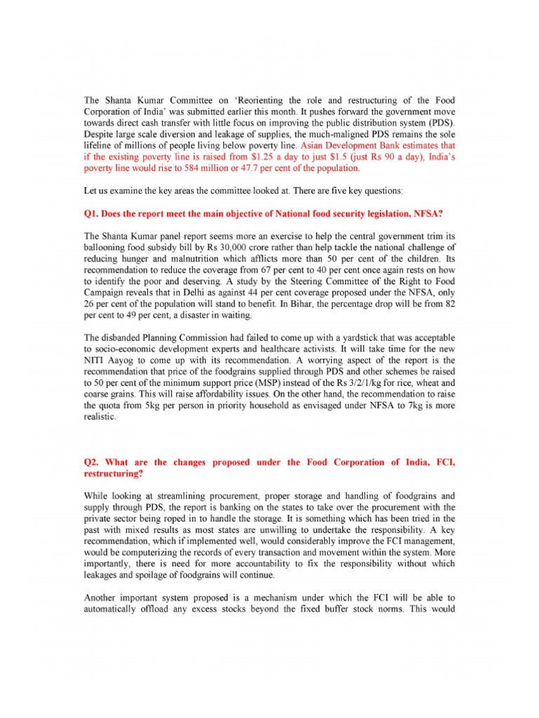 Shanta Kumar Committee | PDF