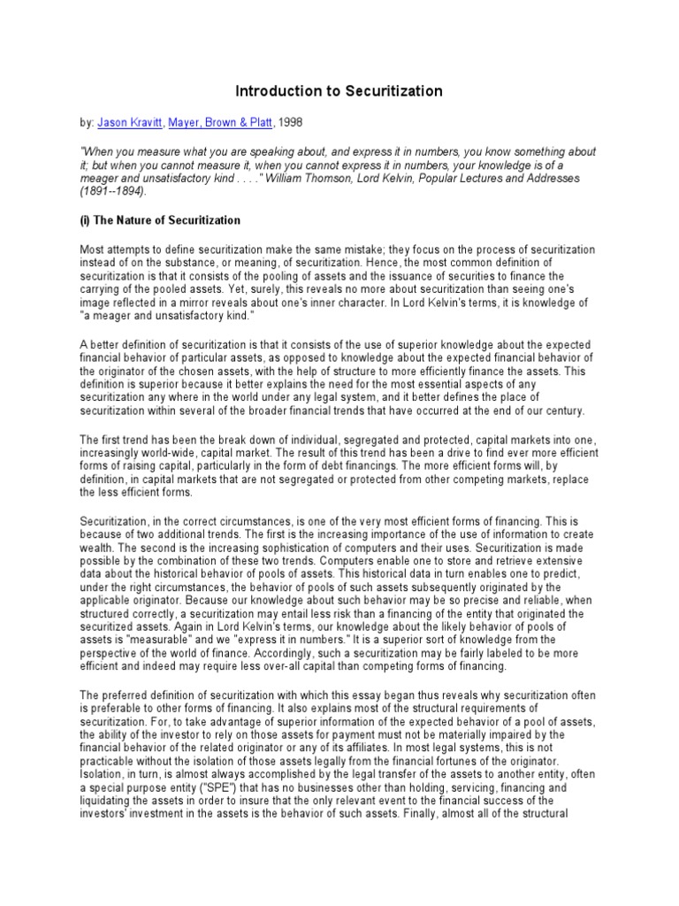 Introduction To Securitization | PDF | Securitization | Banks