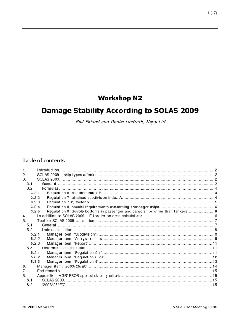 NAPA Damage Stability According To SOLAS 2009 (2009) | PDF | Ships ...