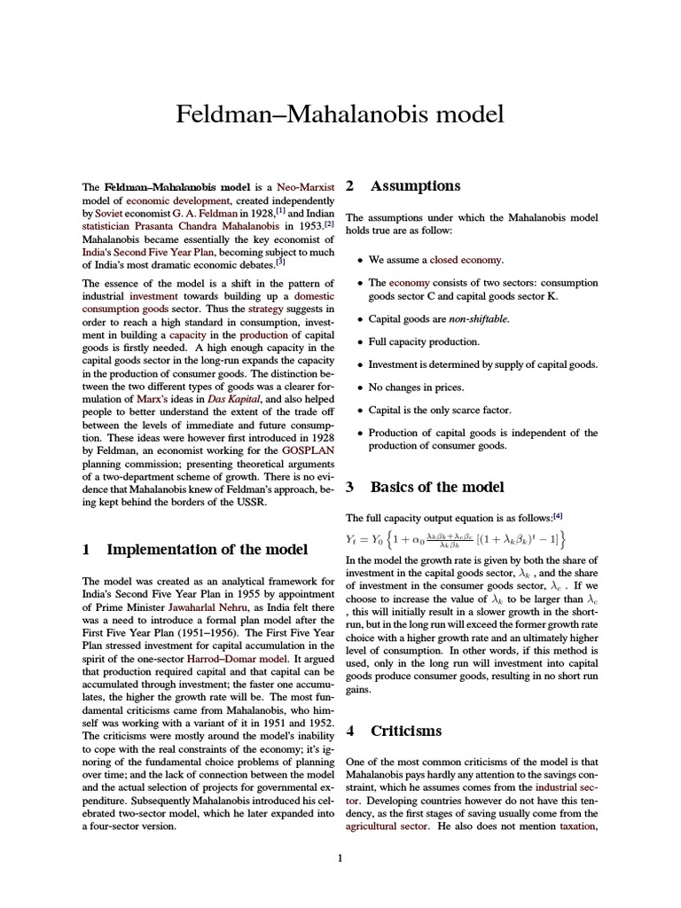 Feldman-Mahalanobis Model | PDF | Economic Theories | Macroeconomics