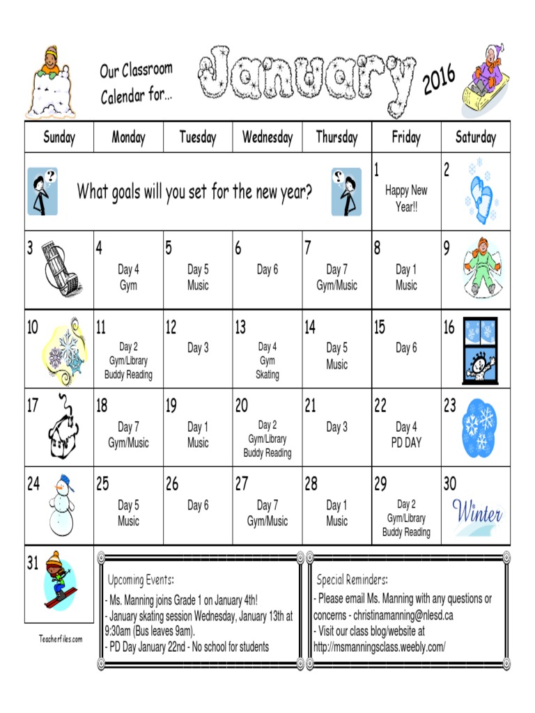 Classroom Calendar and Events January 2016 | PDF | Art