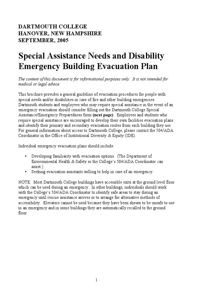 Evac Plan | PDF | Emergency Evacuation | Disability