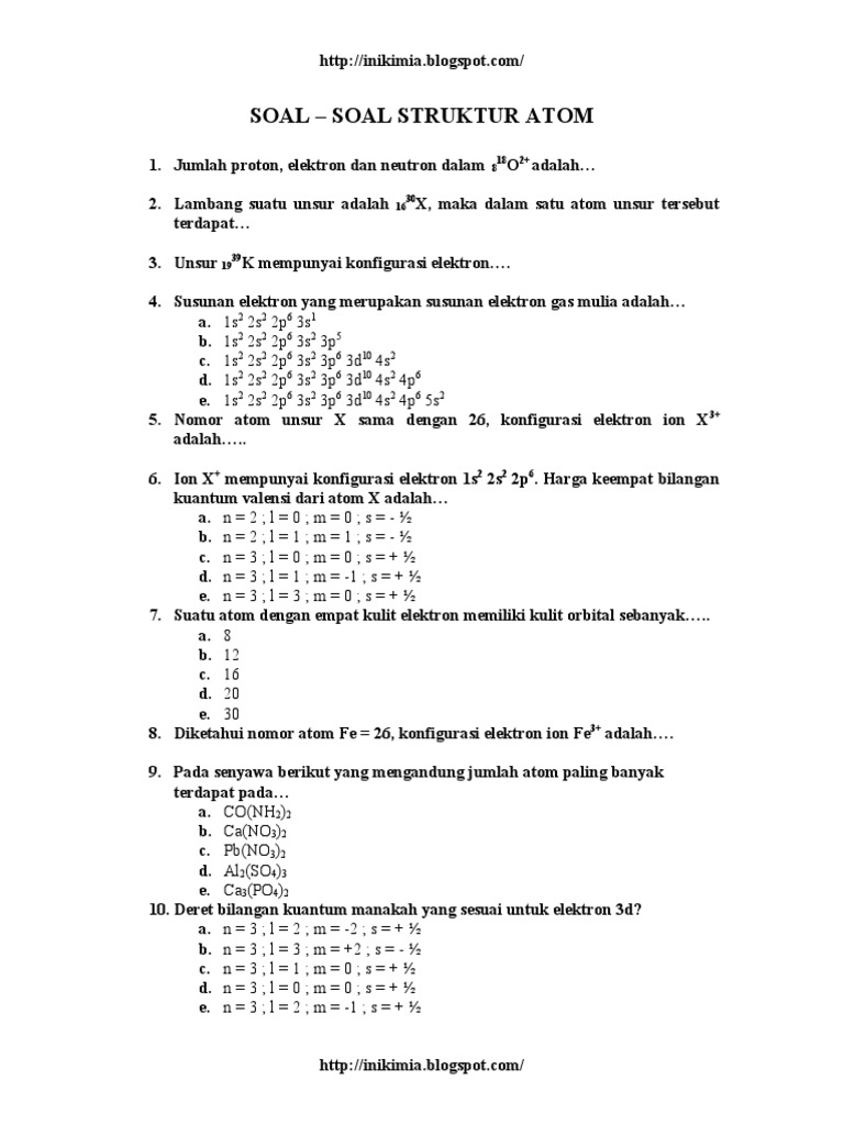 Soal Soal Struktur Atom Sistem Periodik Dan Ikatan Kimia - Pendidik Siswa