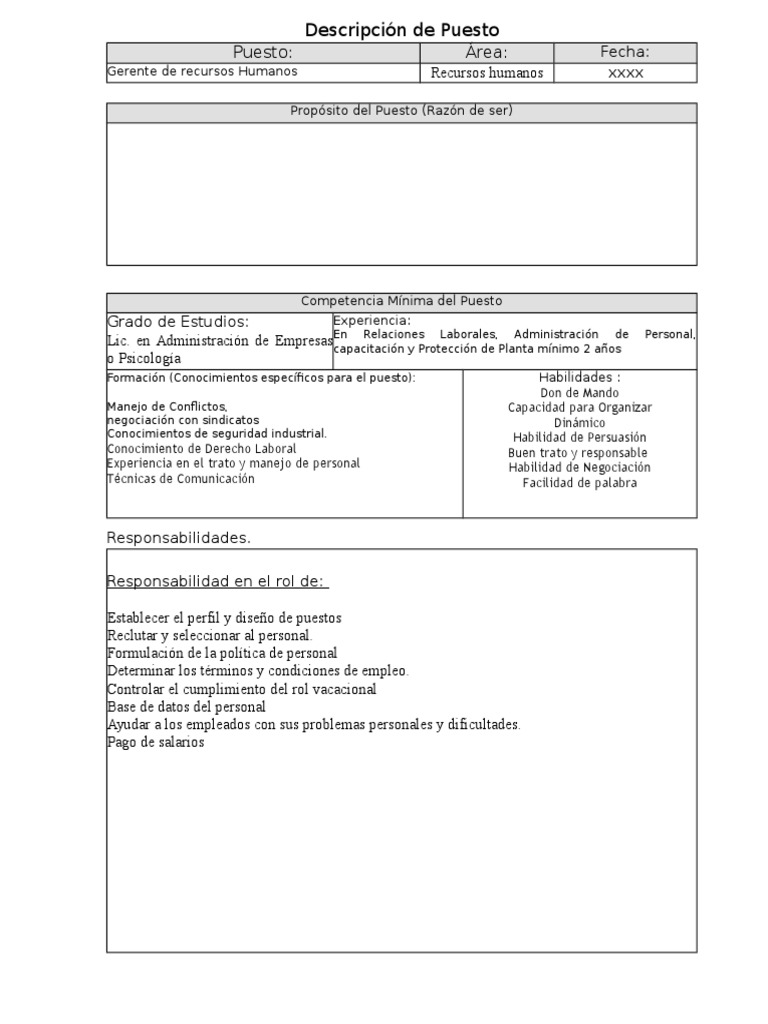 Formato Descripcion de Puestos | PDF