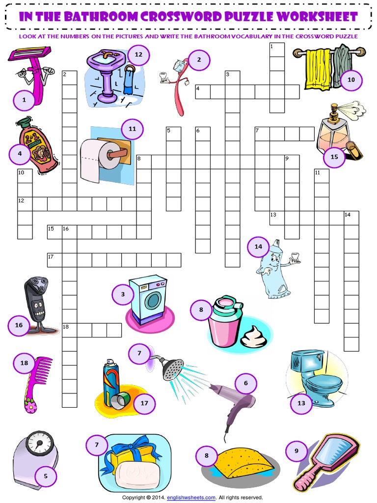 In The Bathroom Esl Vocabulary Criss Cross Crossword Puzzle Worksheet ...