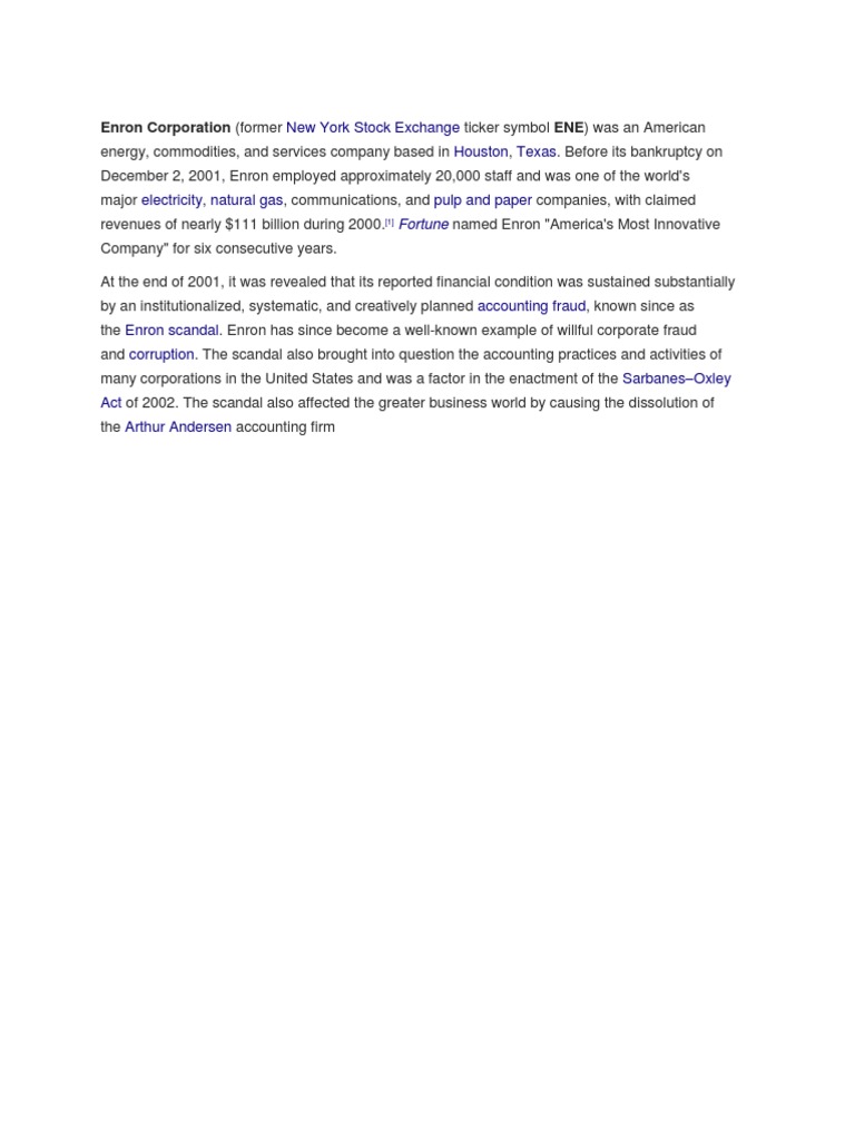 Enron Scandal: Corporate Fraud Overview | PDF