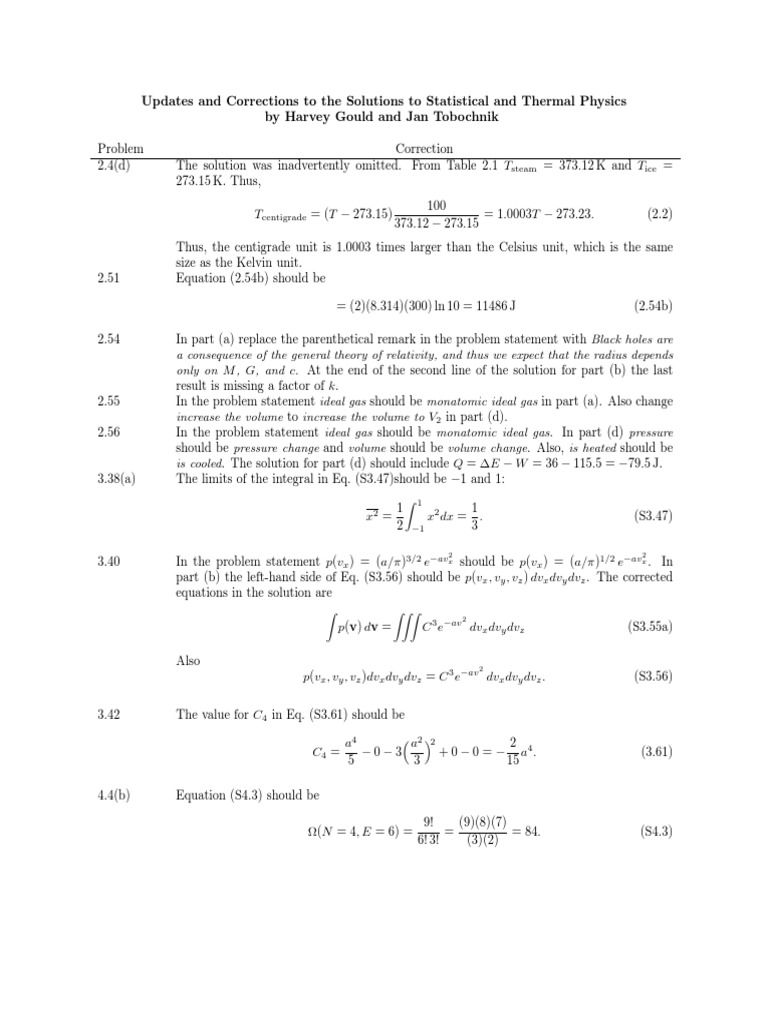 Statistical Physics Corrections | PDF | Gases | Statistical Mechanics