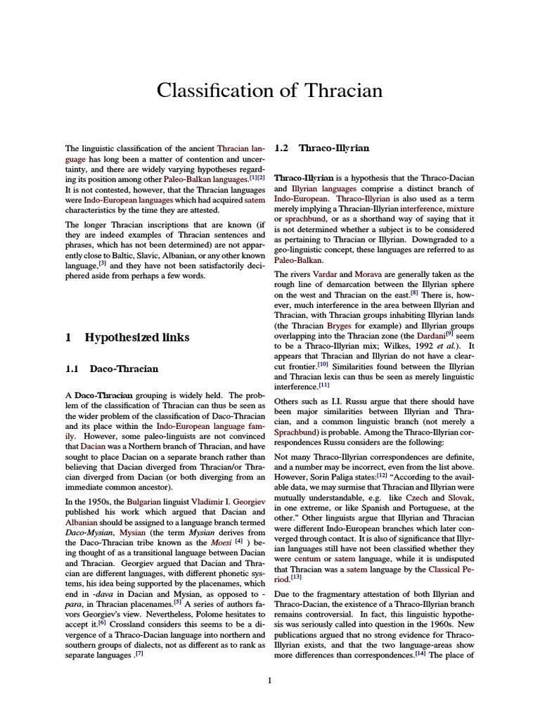 Classification of Thracian | PDF | Europe Travel | Balkans