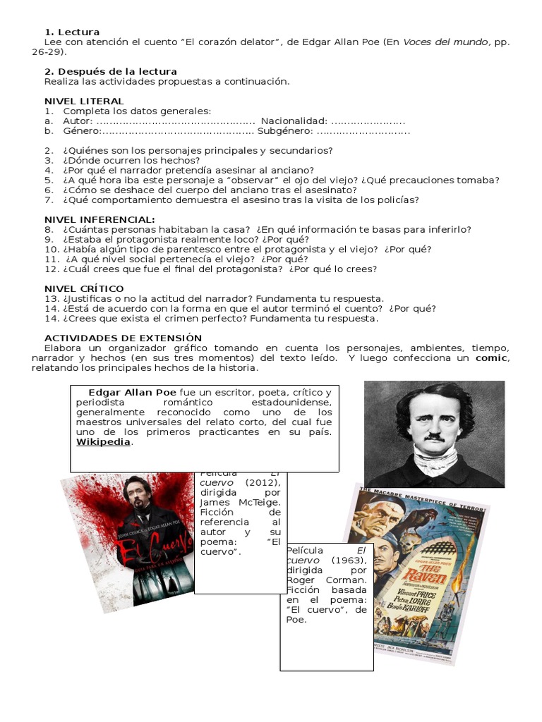 EL CORAZÓN DELATOR. Comprensión Lectora