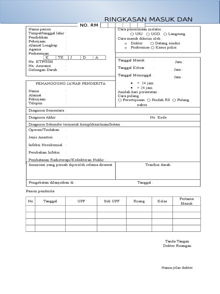 FORM Ringkasan Masuk Dan Keluar | PDF