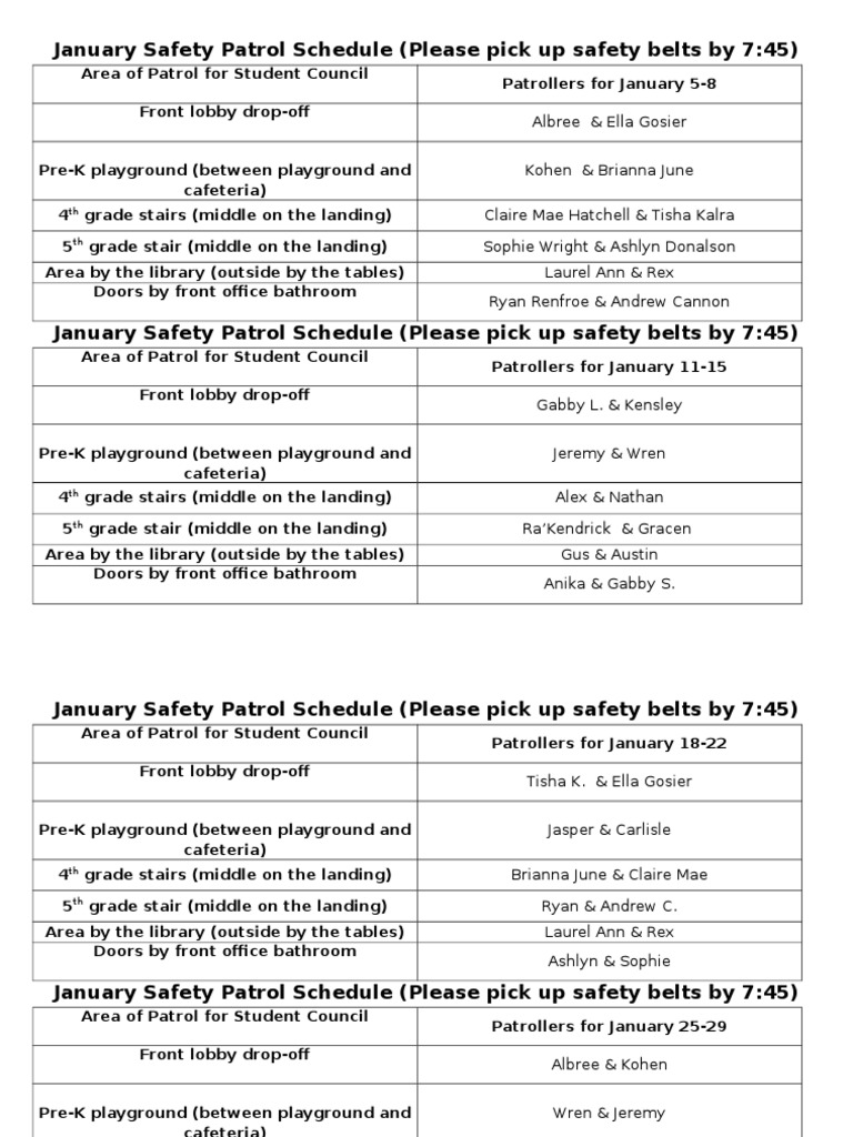Patrol Schedule | PDF