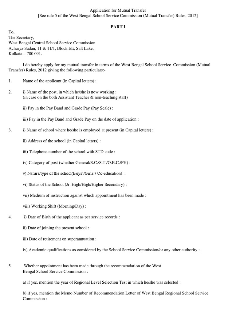 Application For Mutual Transfer | PDF | Government