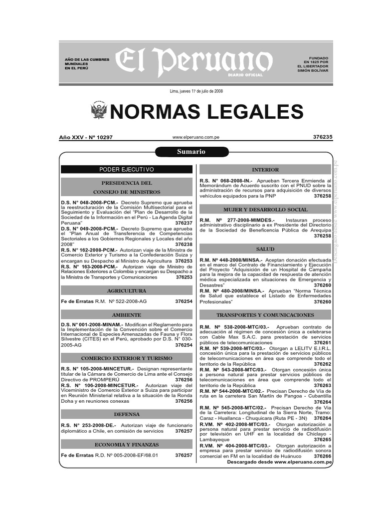 RM 480-2008 Aprueban Listado de Enfermedades Profesionales | PDF | Perú | Comisión Europea