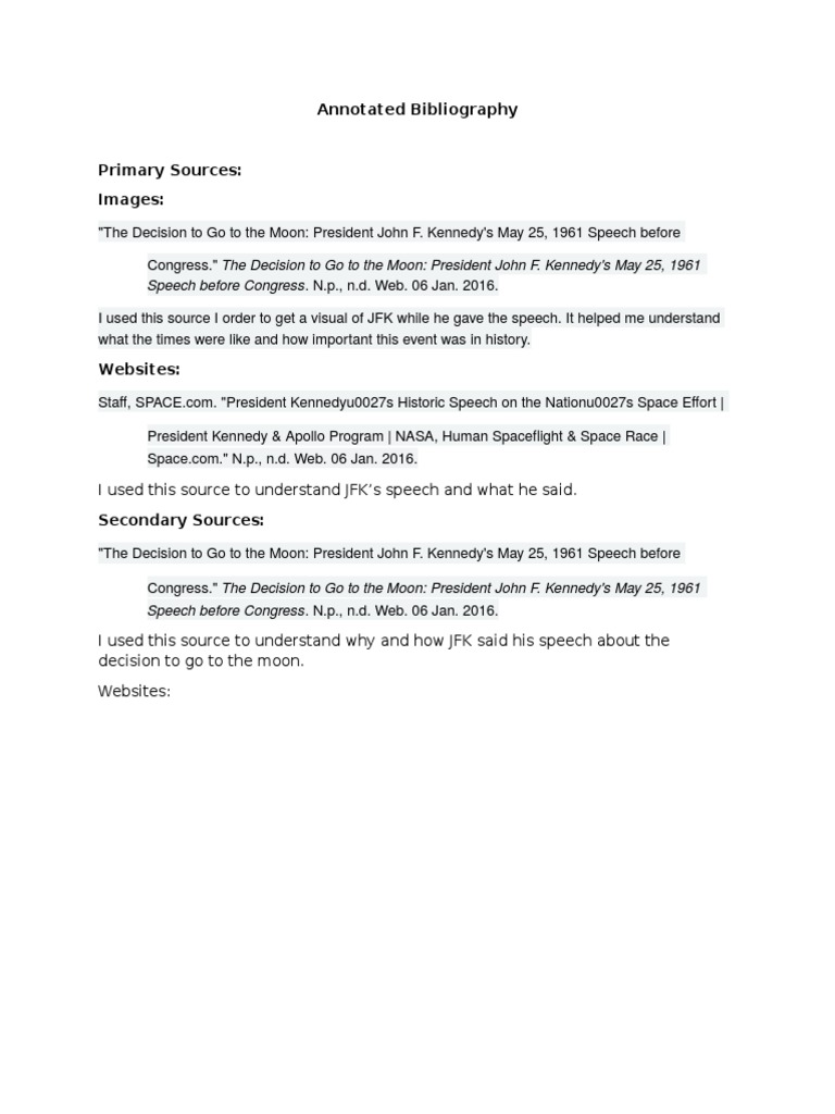 JFK's Moon Speech Annotated Bibliography | PDF | Travel