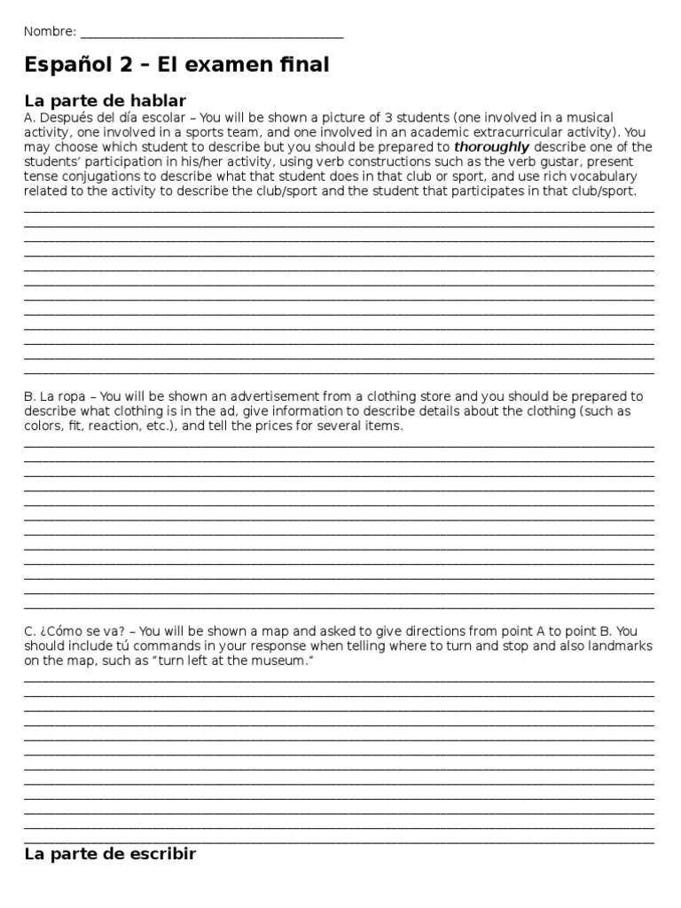 Spanish 2 Examen Final Prompts | PDF | Grammatical Tense | Onomastics