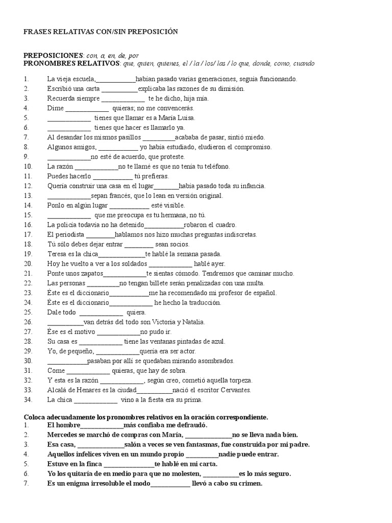 Frases Relativas Con y Sin Preposición | PDF | Violencia | Ocio