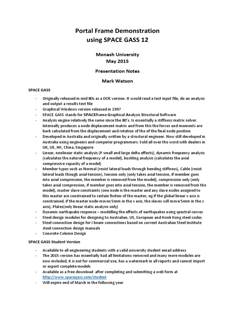 SPACE GASS Portal Frame Analysis Guide | PDF | Buckling | Rotation Around A Fixed Axis
