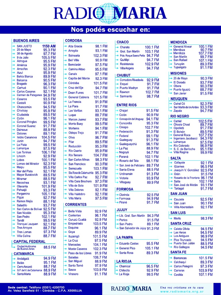 Repetidoras de Radio Maria en Argentina | PDF