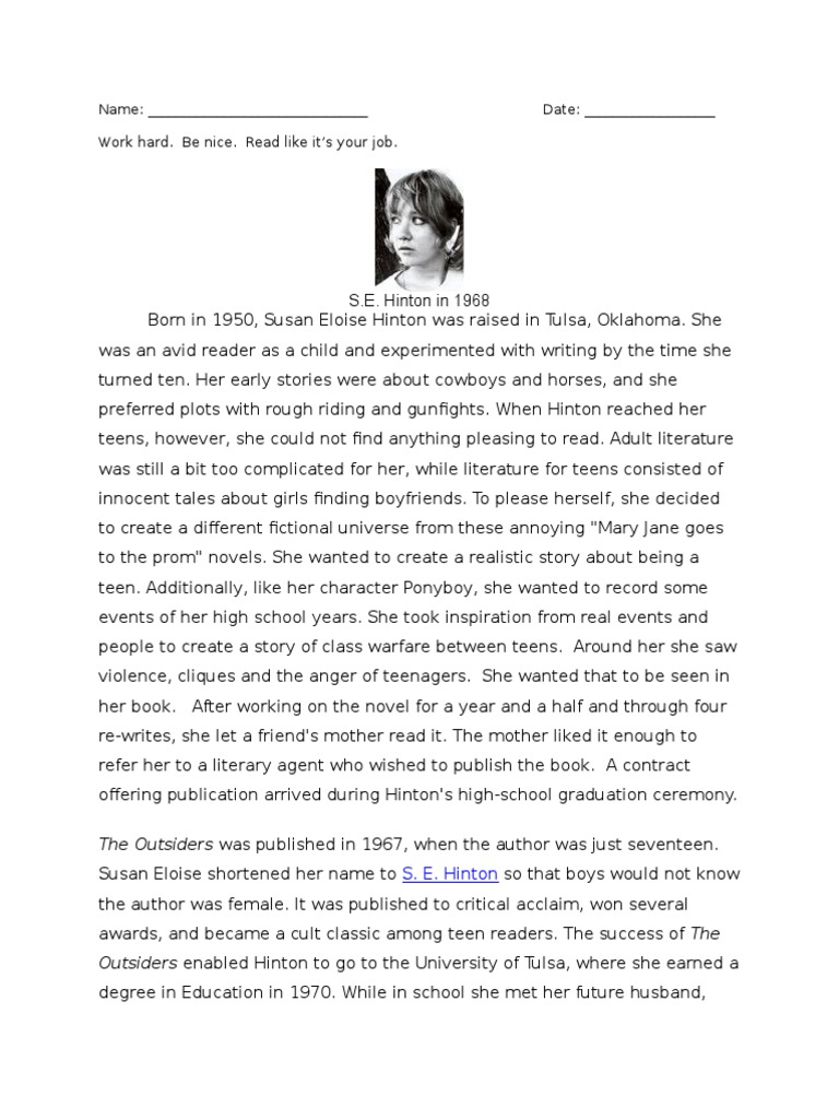 Outsiders Anticipation Guide | PDF | Novels | Books