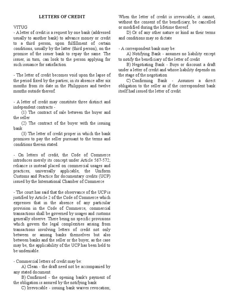 Letters of Credit | Letter Of Credit | Private Law
