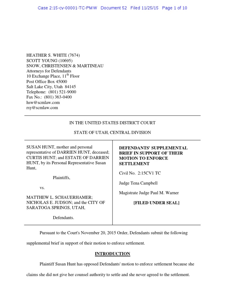 Filing to support motion to enforce settlement. | Email | Confidentiality