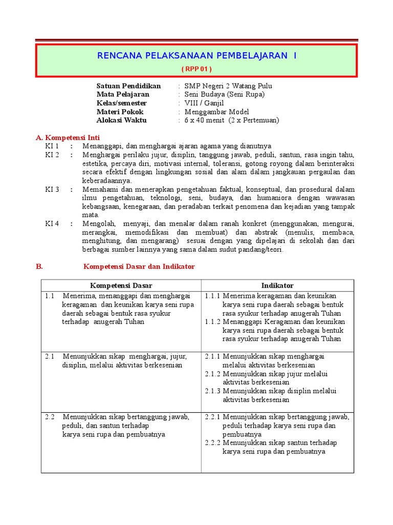 RPP Seni Budaya Kelas VIII Semester Ganjil | PDF | Seni