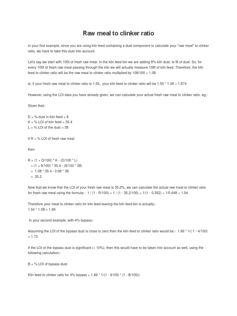 Raw Meal To Clinker Ratio | PDF | Nature | Teaching Mathematics