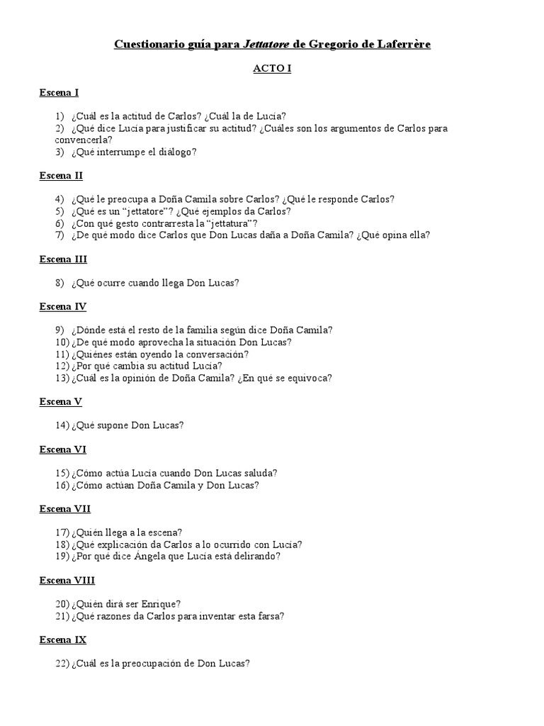 Cuestionario Guía para Jettatore de Gregorio de Laferrère | PDF