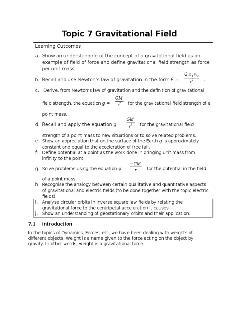Gravitational Field | PDF | Orbit | Gravity