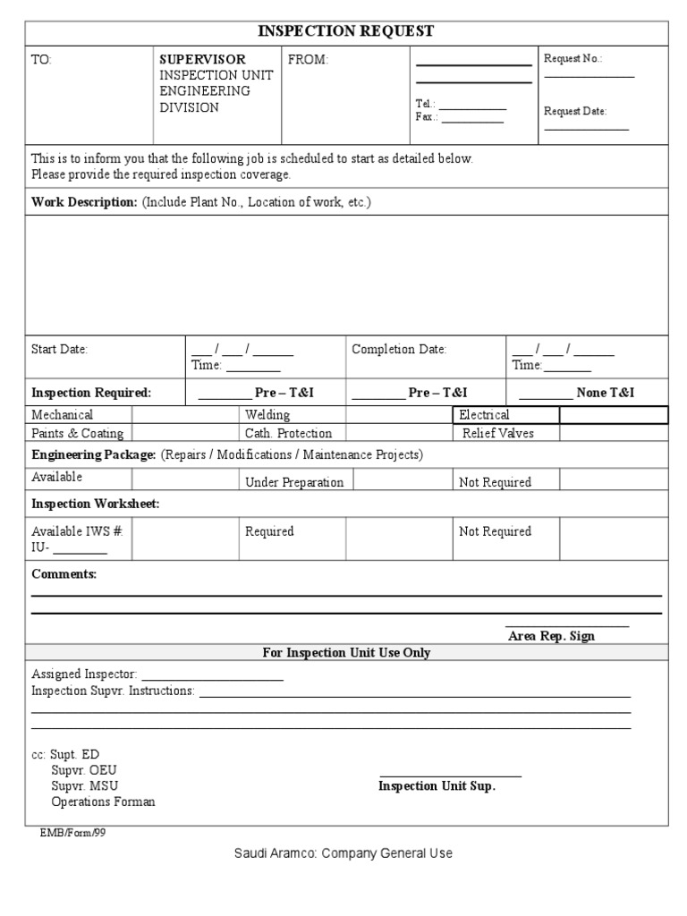 Request For Inspection (RFI) Form 1 | PDF | Business Process ...