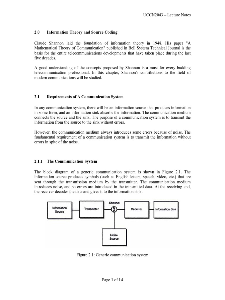 Information Theory And Source Coding Pdf Signal To Noise Ratio Data Compression