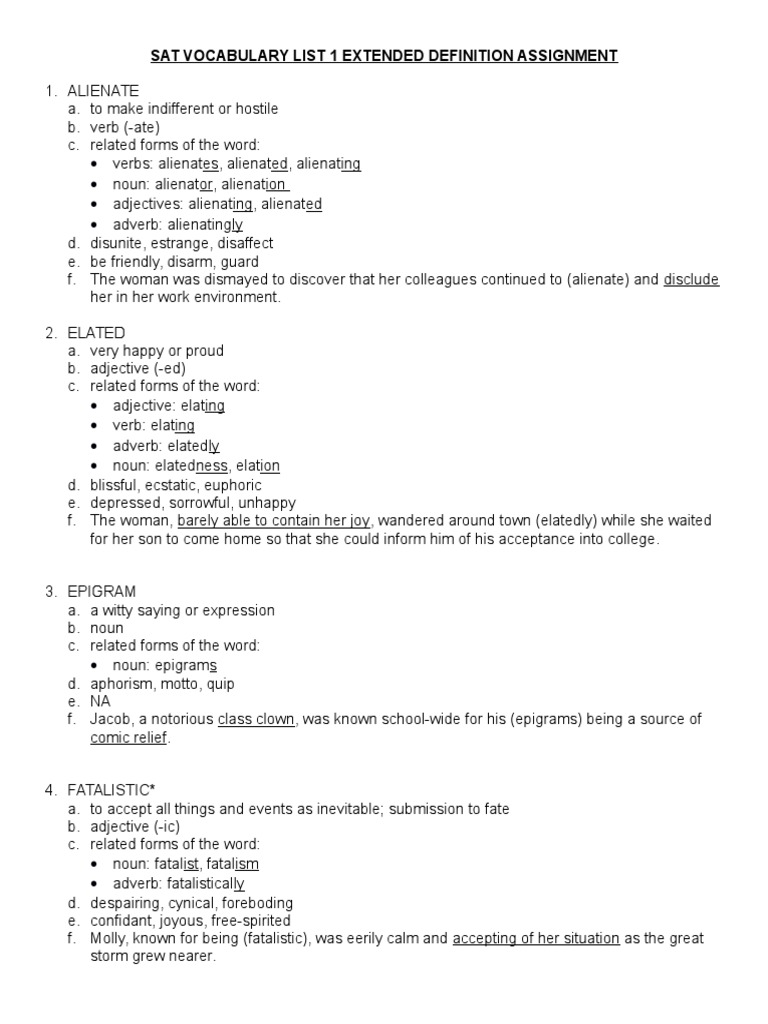 Sat Vocabulary List 1 Extended Definition Assignment | PDF | Adjective ...