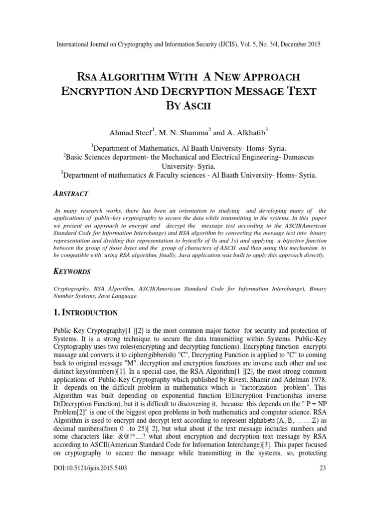 Rsa Algorithm With A New Approach Encryption and Decryption Message ...