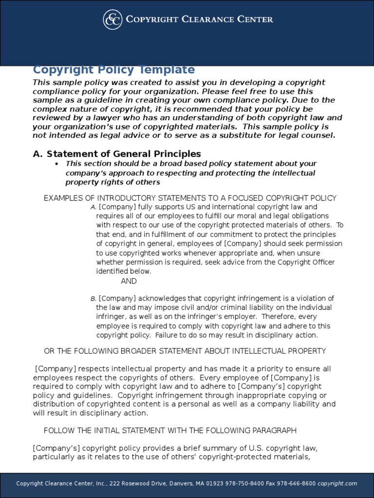 Copyright Policy Template | Fair Use | Copyright Infringement