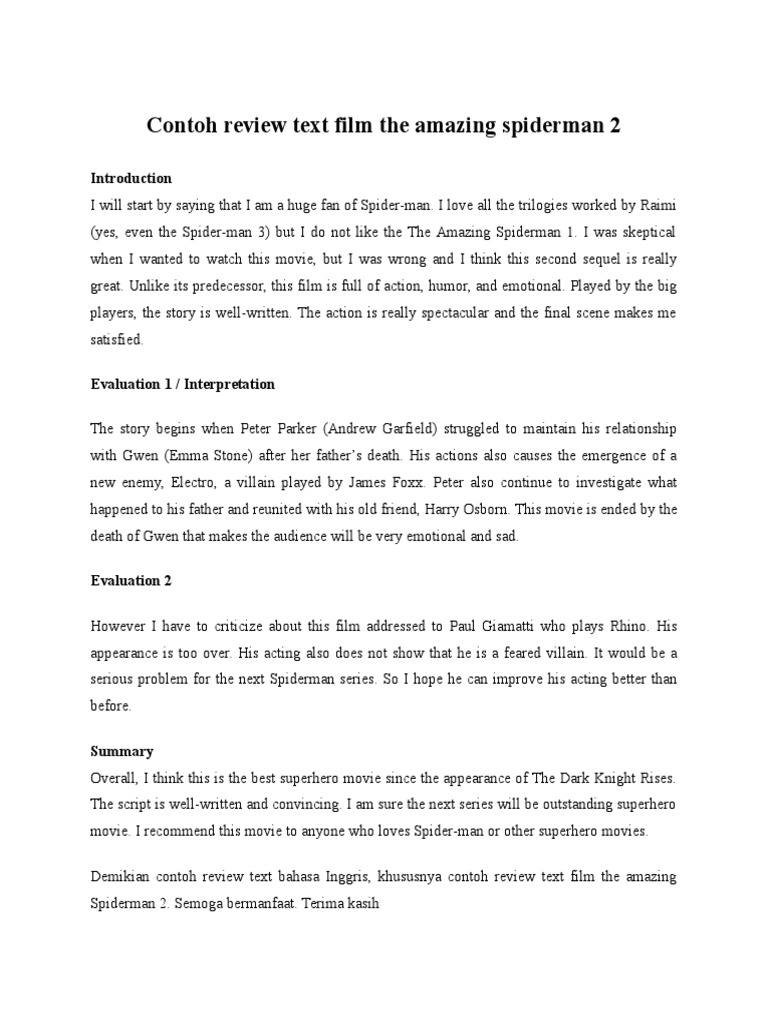 Review of The Amazing Spider-Man 2 | PDF