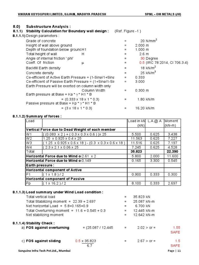 Boundary Wall Stability Analysis Report | PDF