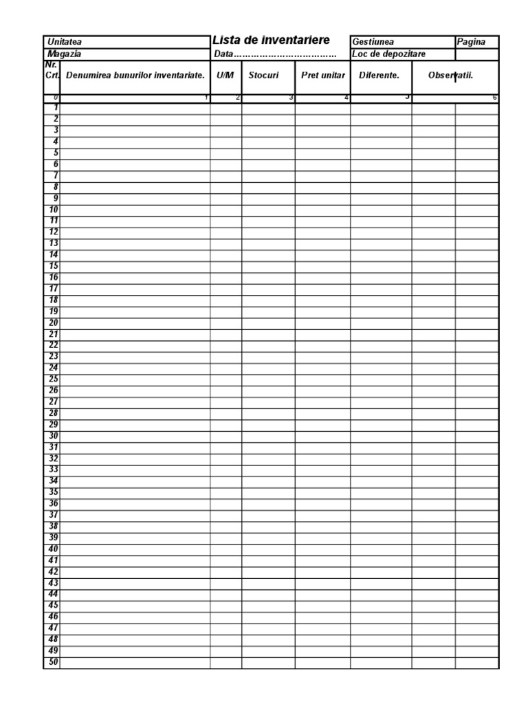 Liste De Inventariere Model