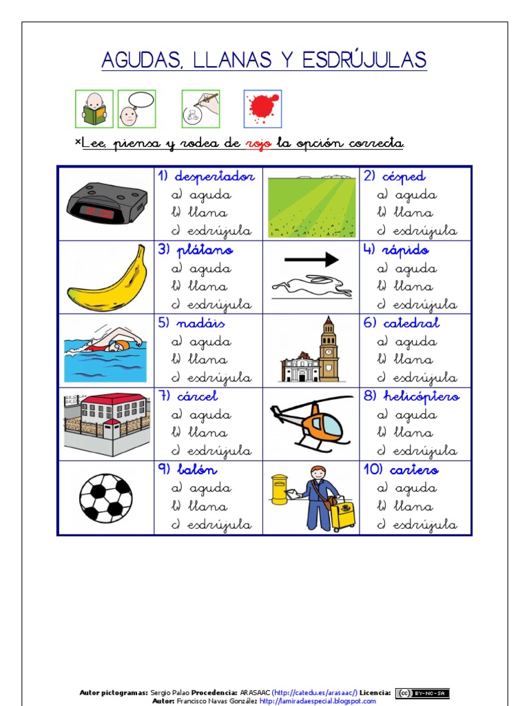 Agudas, Llanas y Esdrújulas (Arasaac)