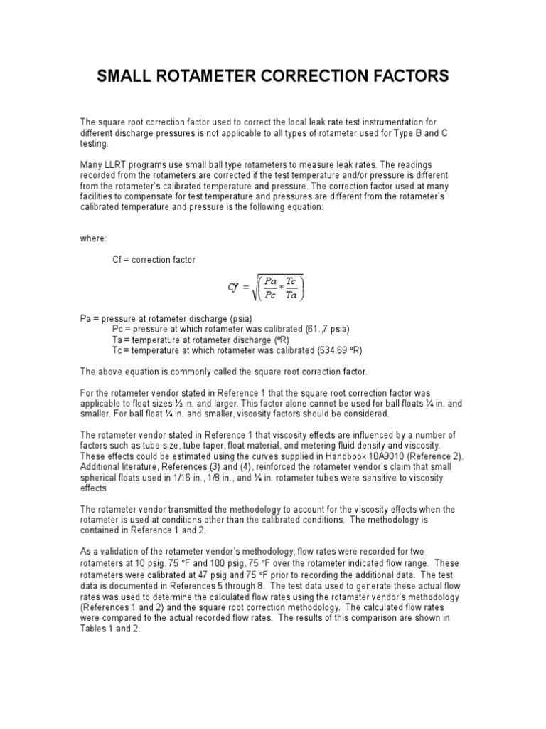 Rotameter Correction for Engineers | PDF | Calibration | Pressure