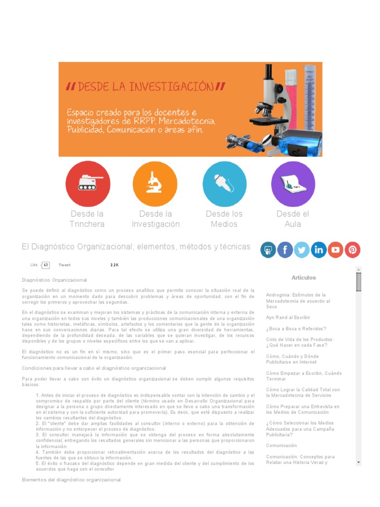 El Diagnóstico Organizacional Elementos Métodos Y Técnicas Pdf