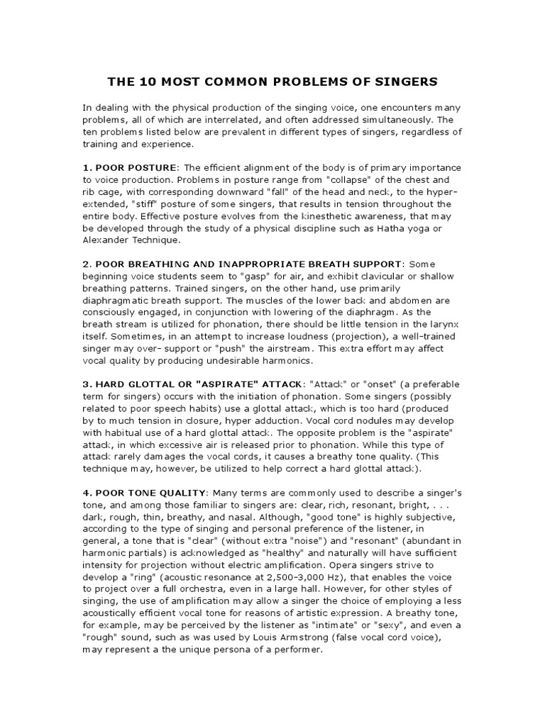 The 10 Most Common Problems of Singers | PDF | Vocal Pedagogy | Singing
