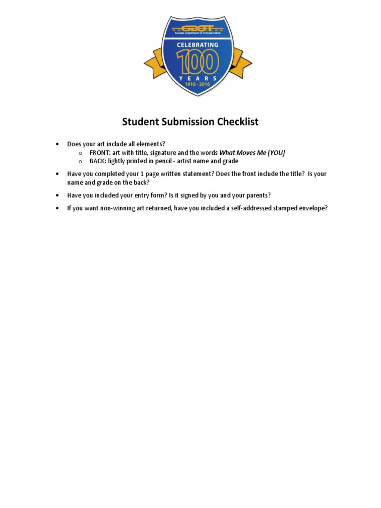 Student Art Submission Checklist | PDF