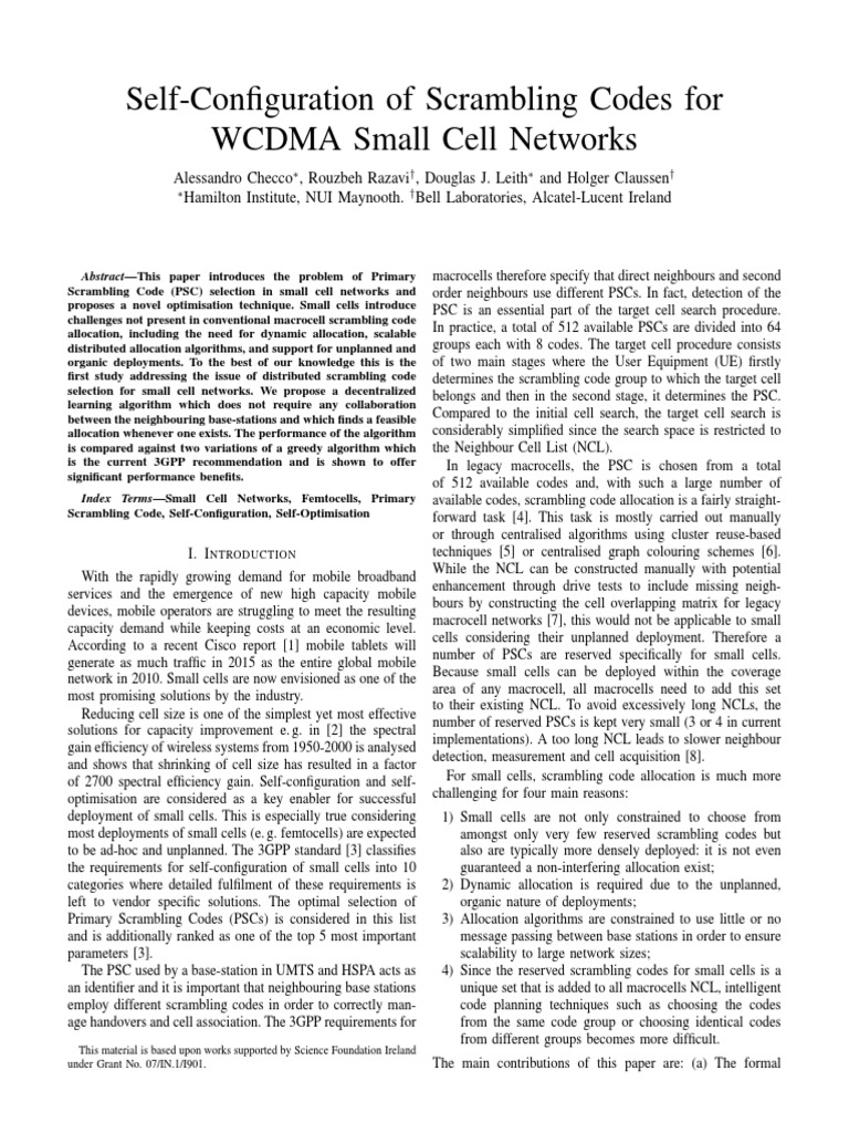 Self-Configuration of Scrambling Codes For WCDMA Small Cell Networks ...