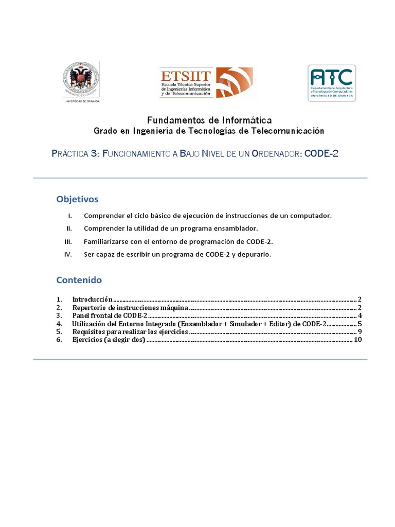 FI Practica3 CODE2 FuncionamientoABajoNivelDeUnOrdenador | PDF | Lenguaje ensamblador | Programa ...